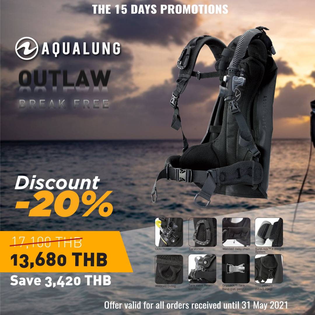 Outlaw BCD Aqualung Sale 20 % off Price 13,686 THB Phuket Dive Tours